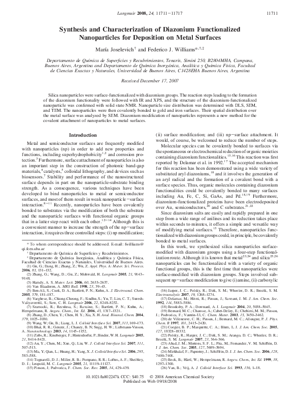 (PDF) Synthesis and Characterization of Diazonium Functionalized ...