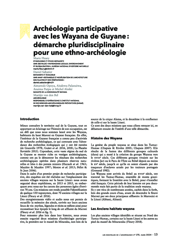 (PDF) Archéologie participative avec les Wayana de Guyane : démarche ...