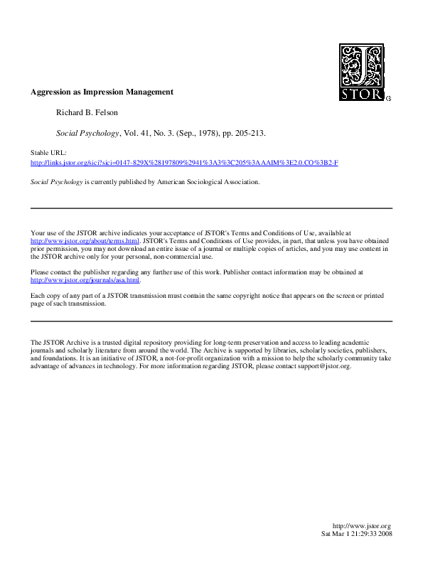 (PDF) Aggression as Impression Management