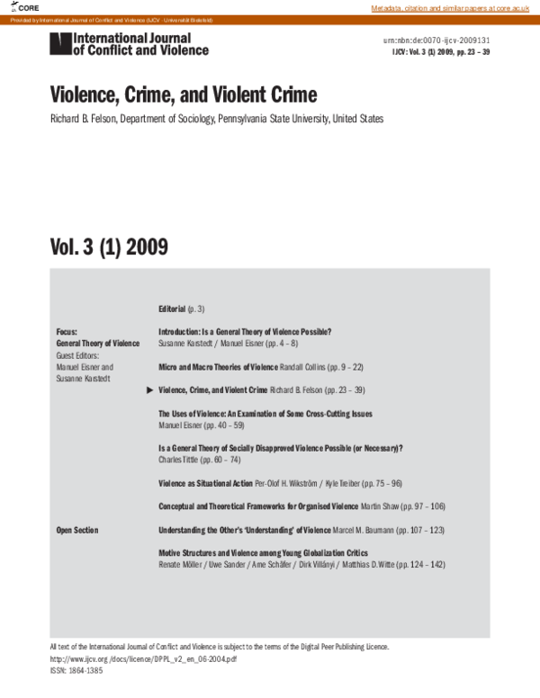 (PDF) Violence, Crime, and Violent Crime