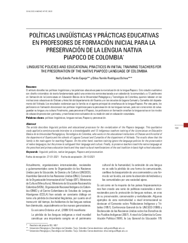 (PDF) Políticas Lingüísticas y Prácticas Educativas en Profesores De Formación Inicial Para La ...