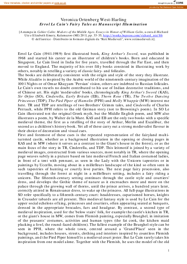 (PDF) Errol Le Cain's Fairy Tales as Manuscript Illumination