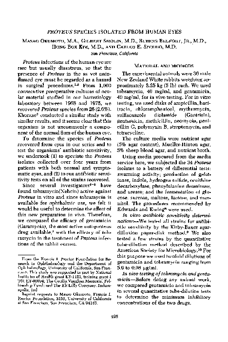 (PDF) Proteus Species Isolated from Human Eyes