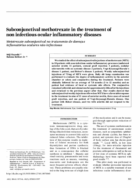 (PDF) Subconjunctival methotrexate in the treatment of non infectious ...