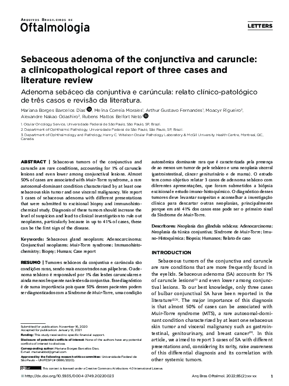 (PDF) Sebaceous adenoma of the conjunctiva and caruncle: a ...