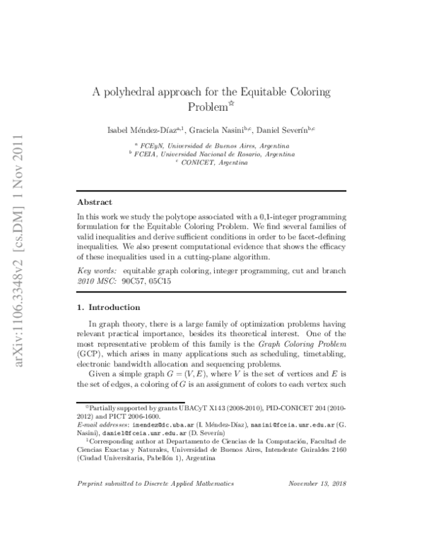 (PDF) A polyhedral approach for the equitable coloring problem