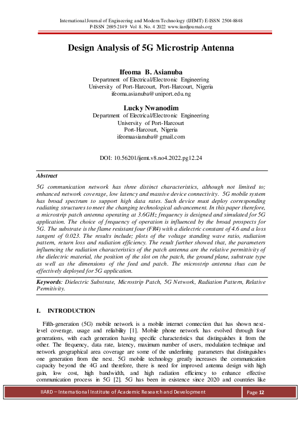 (PDF) Design Analysis of 5G Microstrip Antenna