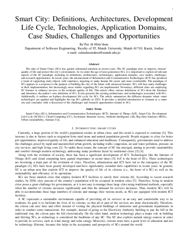 (PDF) Smart City: Definitions, Architectures, Development Life Cycle ...