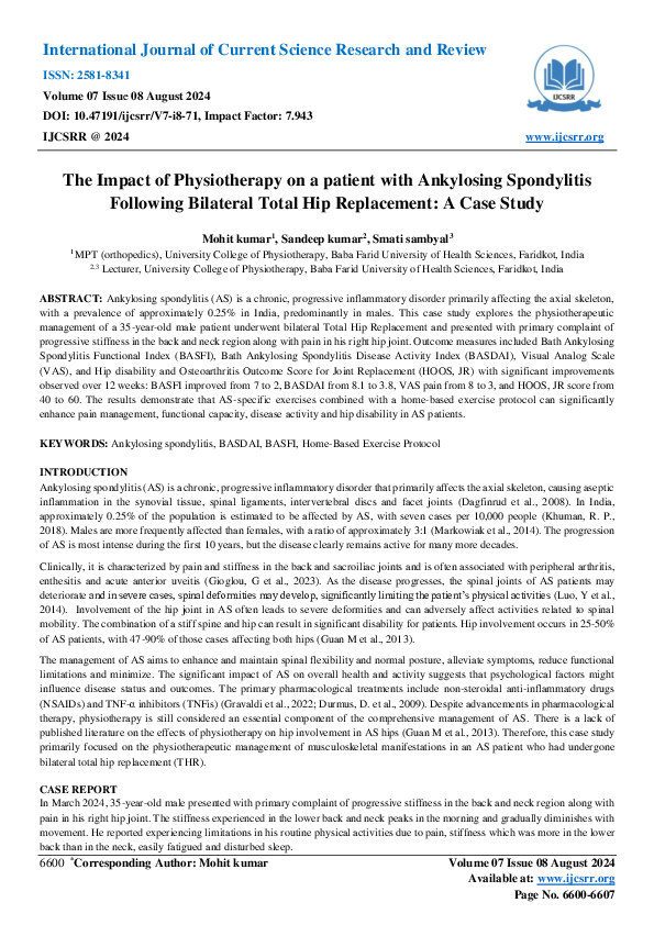 (PDF) The Impact of Physiotherapy on a patient with Ankylosing ...
