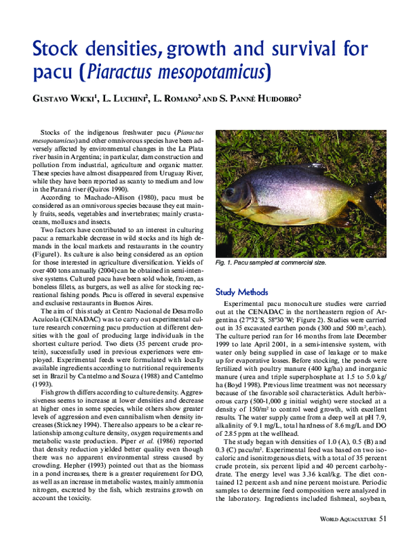 (PDF) Stock densities, growth and survival for pacu (Piaractus ...
