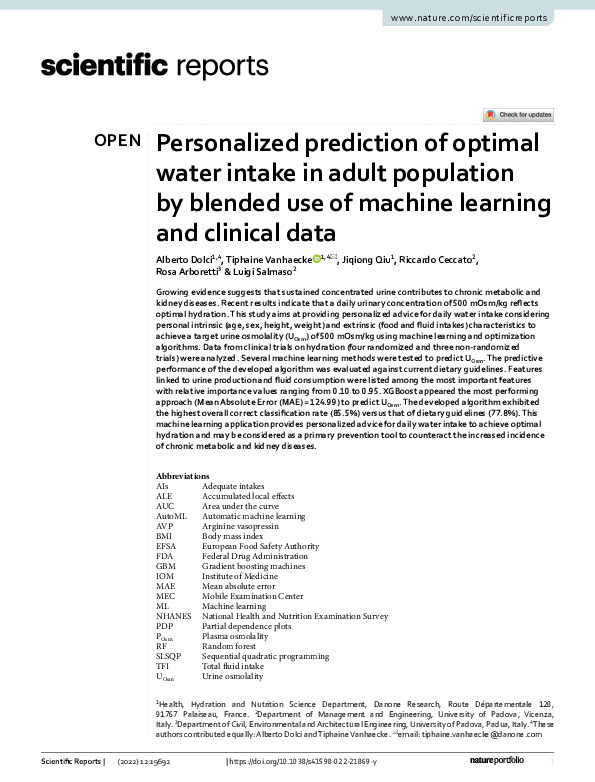 (PDF) Personalized prediction of optimal water intake in adult ...