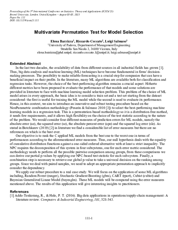 (PDF) Multivariate Permutation Test for Model Selection