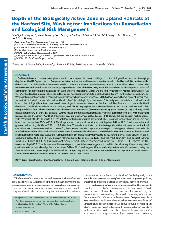(PDF) Depth of the biologically active zone in upland habitats at the ...