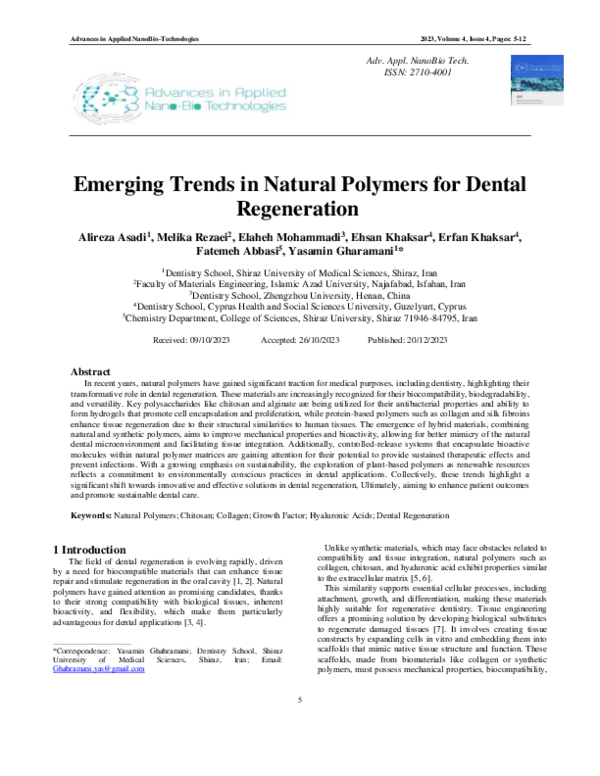 (PDF) Emerging Trends in Natural Polymers for Dental Regeneration