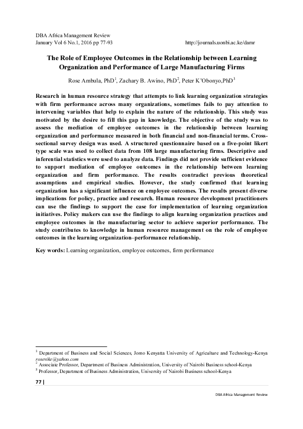 (PDF) The Role of Employee Outcomes in the Relationship between ...
