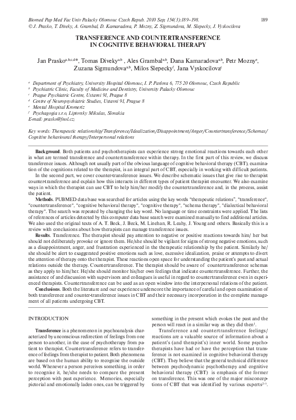 (PDF) Transference and Countertransference in Cognitive Behavioral Therapy