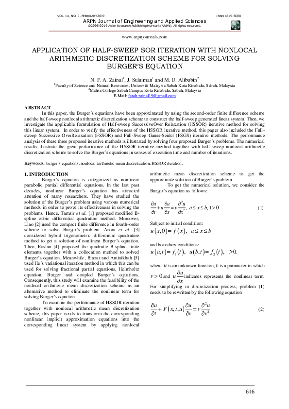 (PDF) APPLICATION OF HALF-SWEEP SOR ITERATION WITH NONLOCAL ARITHMETIC DISCRETIZATION SCHEME FOR ...