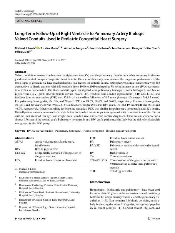 (PDF) Long-Term Follow-Up of Right Ventricle to Pulmonary Artery ...