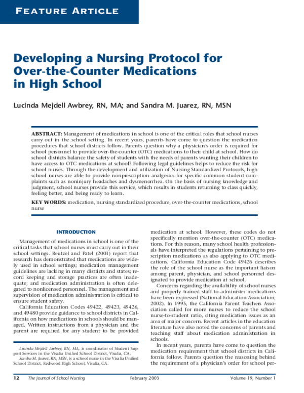 Developing a Nursing Protocol for Over-the-Counter Medications in High ...