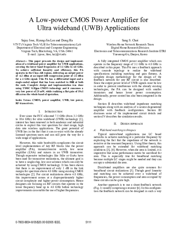 (PDF) A Low-power CMOS Power Amplifier for Ultra wideband (UWB) Applications