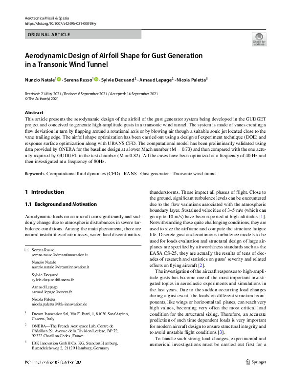 (PDF) Aerodynamic Design of Airfoil Shape for Gust Generation in a ...