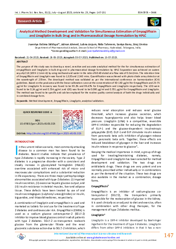 (PDF) Analytical Method Development and Validation for Simultaneous Estimation of Empagliflozin ...