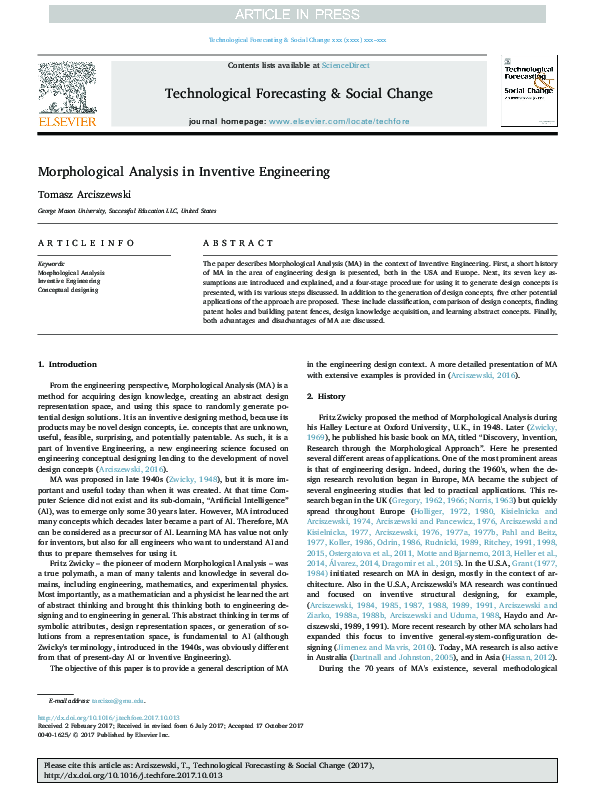 (PDF) Morphological Analysis in Inventive Engineering
