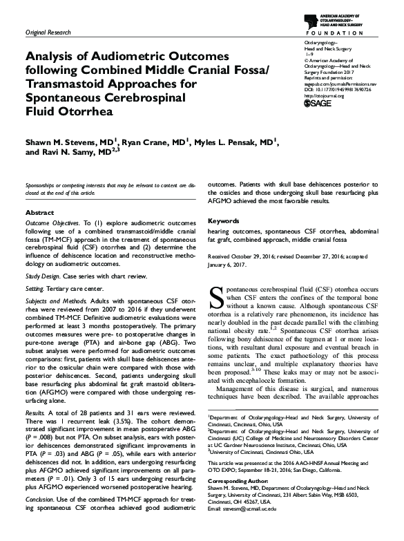 (PDF) Analysis of Audiometric Outcomes following Combined Middle ...