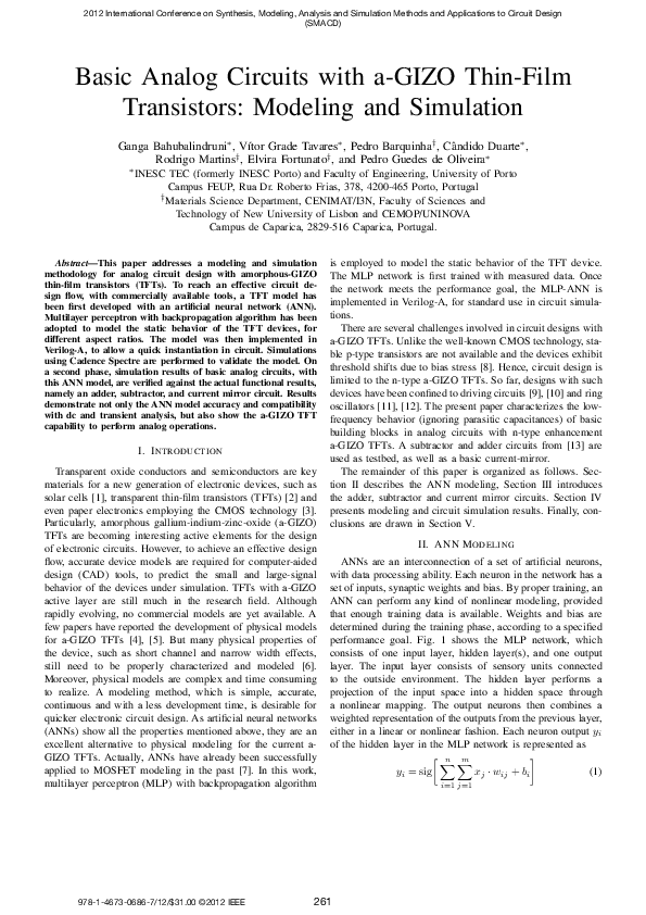 (PDF) Basic analog circuits with a-GIZO thin-film transistors: Modeling ...