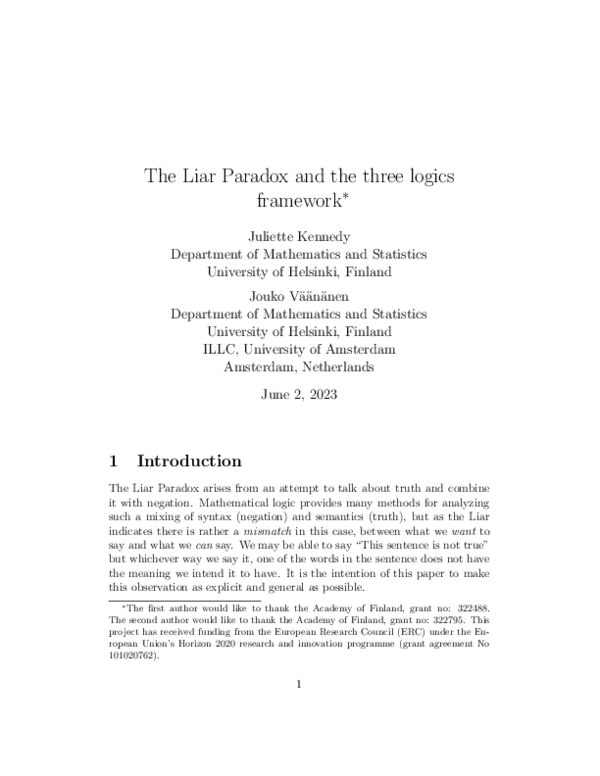 (PDF) The Liar Paradox and the three logics framework