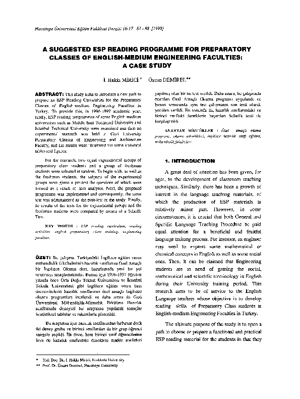 (PDF) A suggested esp reading programme for preparatory classes of english-medium engineering ...