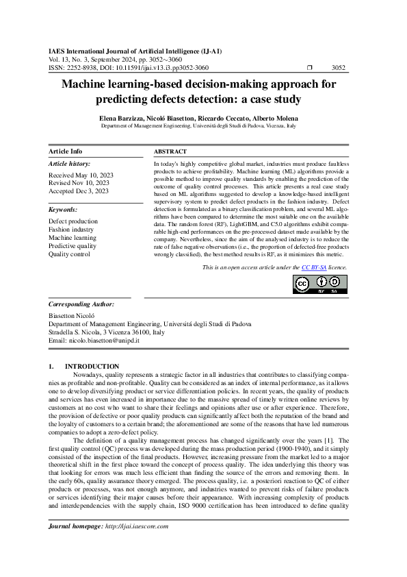 (PDF) Machine learning-based decision-making approach for predicting defects detection: a case study