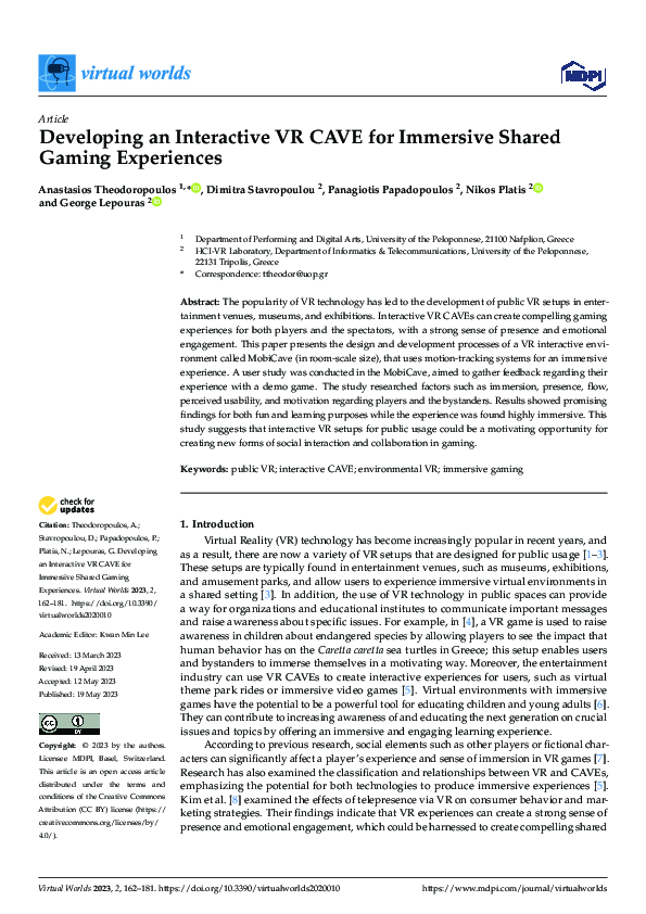(PDF) Developing an Interactive VR CAVE for Immersive Shared Gaming Experiences