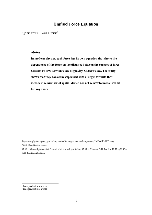(PDF) Unified Force Equation