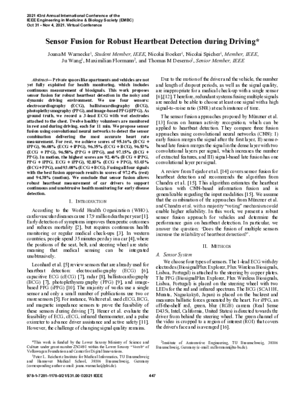 (PDF) Sensor Fusion for Robust Heartbeat Detection during Driving