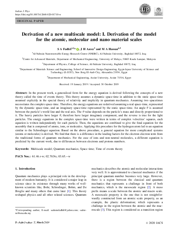 (PDF) Derivation of a new multiscale model: I. Derivation of the model for the atomic, molecular ...