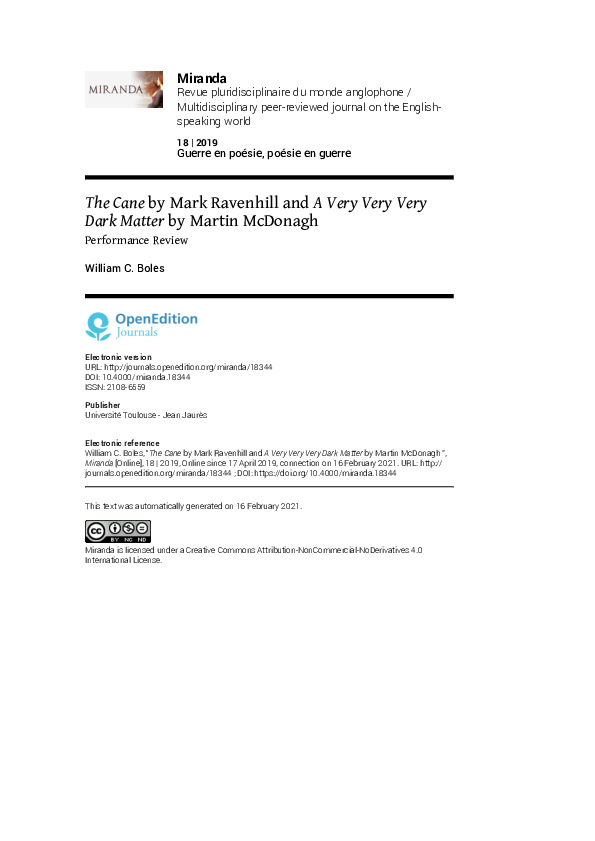 (PDF) Review of The Cane by Mark Ravenhill and A Very Very Very Dark ...