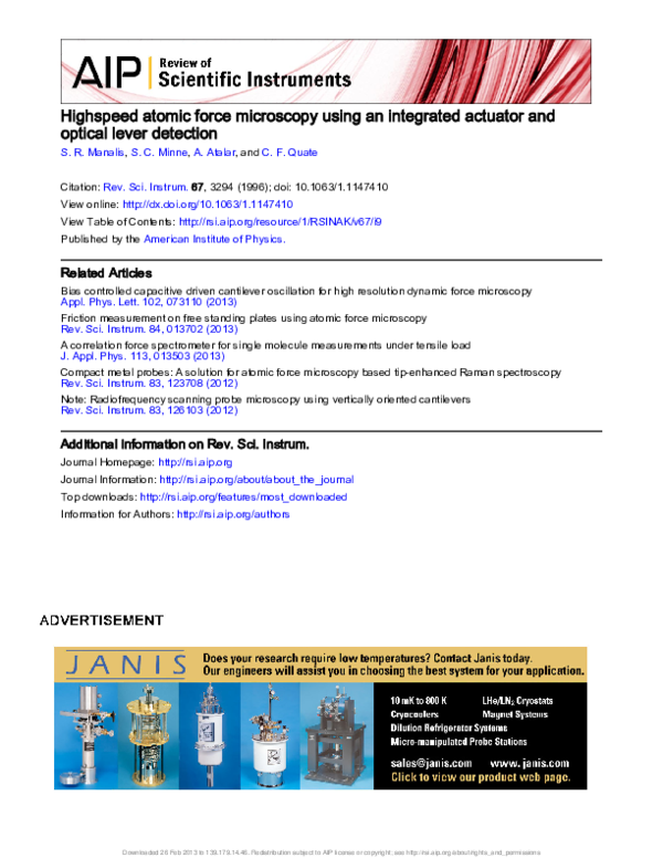 (PDF) High-speed atomic force microscopy using an integrated actuator ...