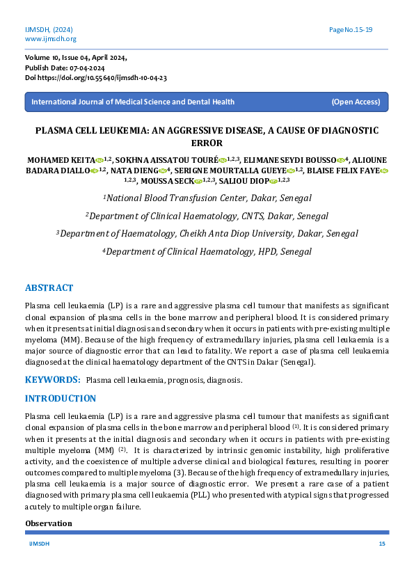 (PDF) Plasma Cell Leukemia: An Aggressive Disease, a Cause of ...
