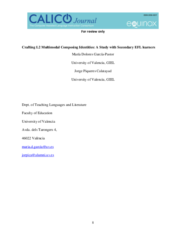 (PDF) Crafting L2 Multimodal Composing Identities: A Study with Secondary EFL learners