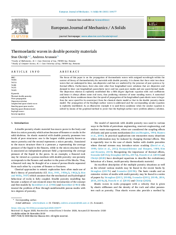 (PDF) Thermoelastic waves in double porosity materials