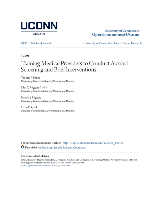 (PDF) Training Medical Providers to Conduct Alcohol Screening and Brief ...