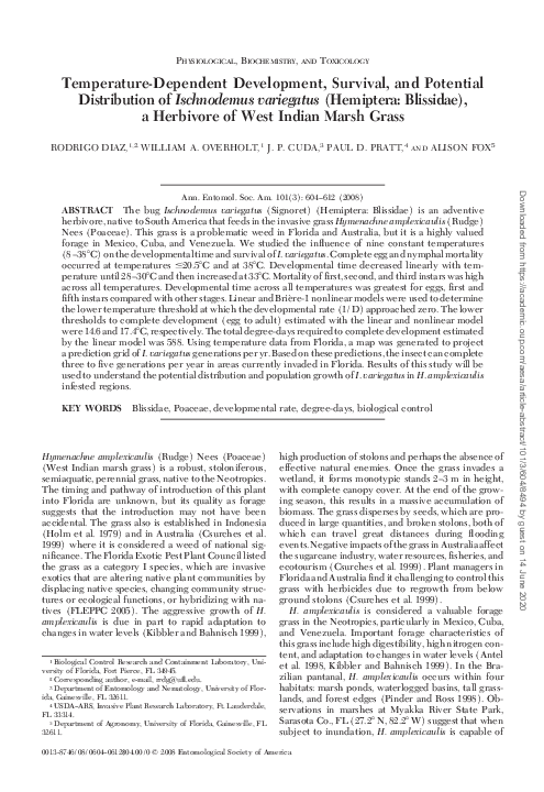 (PDF) Temperature-Dependent Development, Survival, and Potential Distribution of Ischnodemus ...