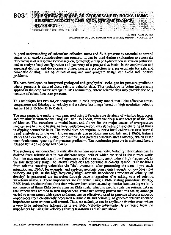 (PDF) Subsurface image of geopressured rocks using seismic velocity and ...