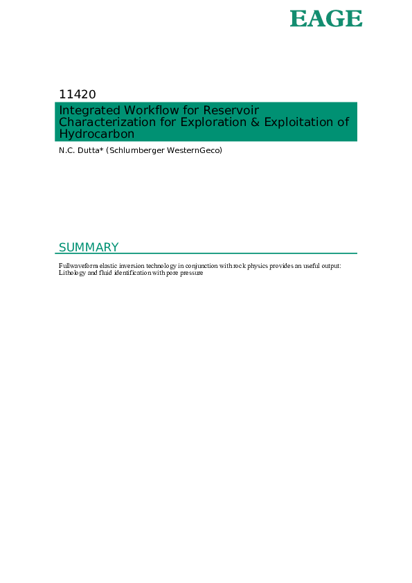 (PDF) Integrated Workflow for Reservoir Characterization for ...