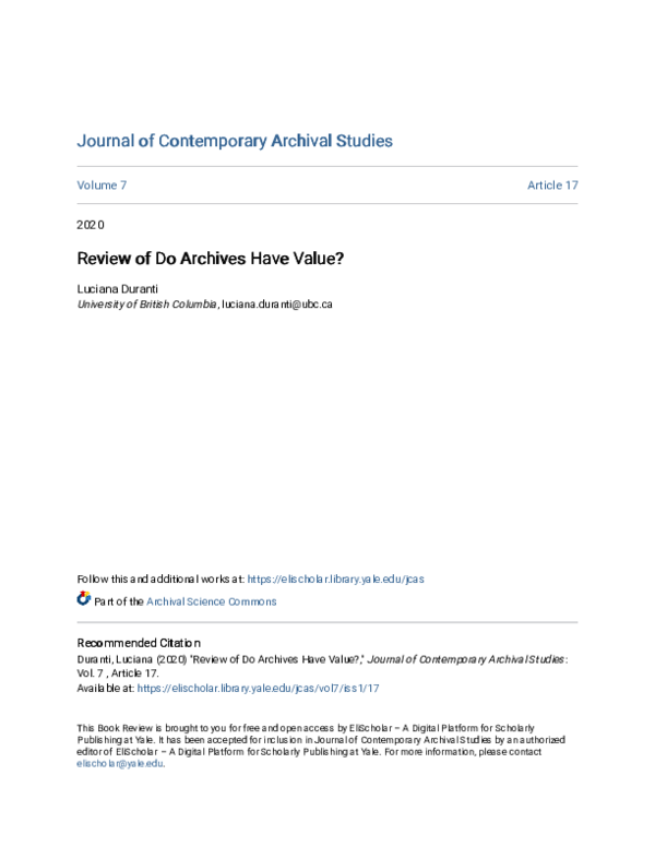(PDF) Review of Do Archives Have Value