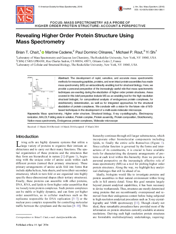 (PDF) FOCUS: MASS SPECTROMETRY AS A PROBE OF HIGHER ORDER PROTEIN ...