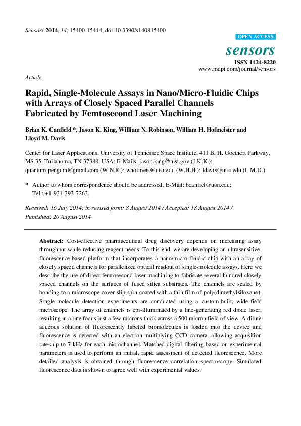 (PDF) Article Rapid, Single-Molecule Assays in Nano/Micro-Fluidic Chips ...
