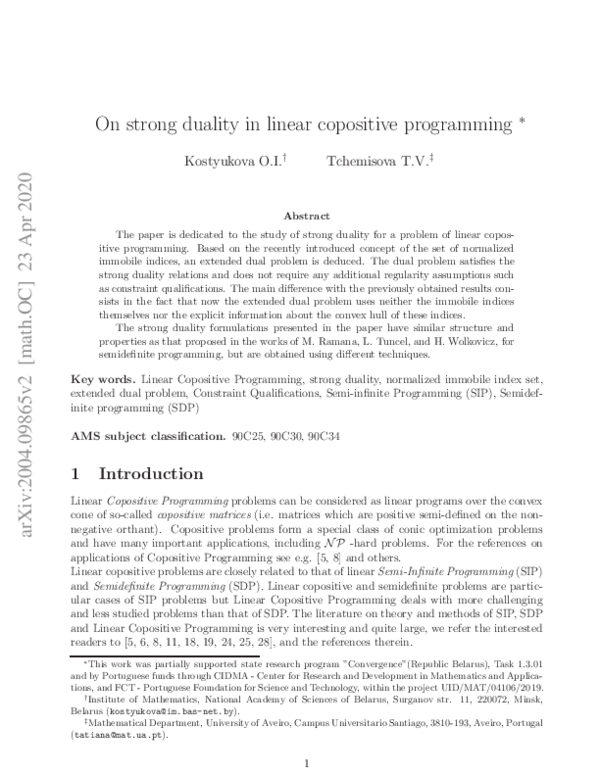 (PDF) On strong duality in linear copositive programming