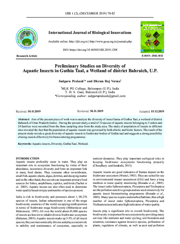 (PDF) Preliminary Studies on Diversity of Aquatic Insects in Guthia ...